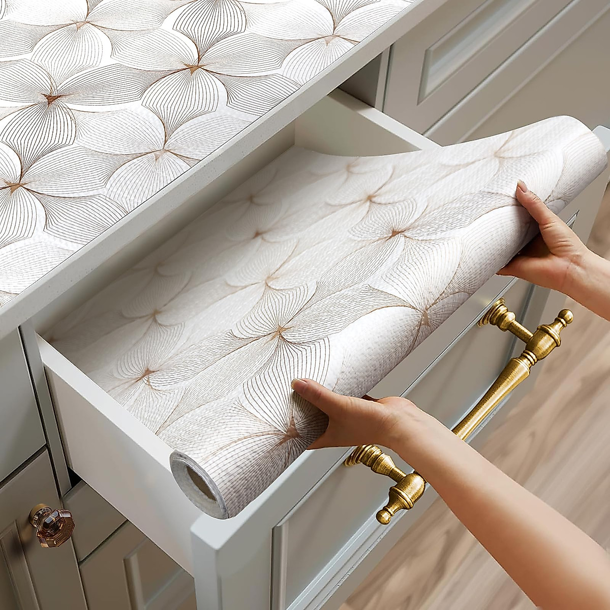 Quttisay Shelf Liner for Kitchen Cabinets,Non Adhesive Cabinet Liner,Non-Slip Drawer Liner,Waterproof Shelf Liner Easy to Clean Strong Grip Liner for Cabinets,Drawers,Cupboard，(Flower 12 inx10 FT)