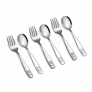 6 Pieces Toddler Utensils Kids Silverware Stainless Steel Toddler Forks and Spoons Set, Metal Children's Safe Flatware Kids Cutlery Set, 3 x Child Forks, 3 x Children Spoons