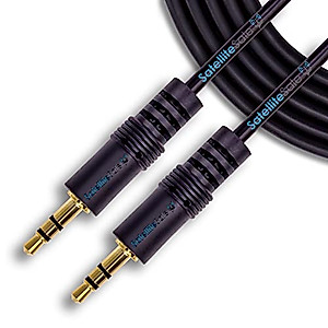 SatelliteSale Auxiliary 3.5mm Audio Jack Male to Male Digital Stereo Aux Cable Universal Wire PVC Black Cord 15 feet