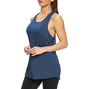 Bestisun Long Yoga Workout Tank Tops Tennis Sports Shirts Loose fit Gym Exercise Clothes for Women Navy Blue M