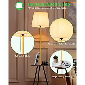 bulbeats Tripod Floor Lamp with Shelf, Side End Table with Lamp, 3000K E26 LED Bulb Included, Modern Standing Lamp with Pull Chain Switch for Living Room Bedroom