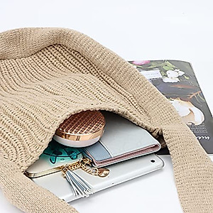 Oweisong Women’s Handmade Crocheted Tote Bags Aesthetic Hobo Bag Large Shopping Shoulder Handbag Knitted Woven Purse