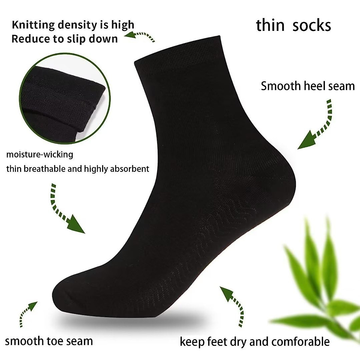 Ten Star Material Bamboo Low Quarter Thin Ankle Sock for Men and Women Anti Odor Natural Breathable Comfortable Socks 6 Pairs