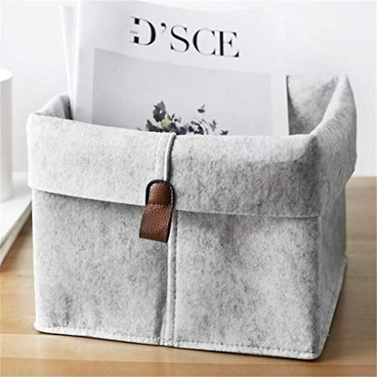 Timesuper Felt Storage Basket Bins Desktop Organizer Container with Handles Home Decoration,Gray