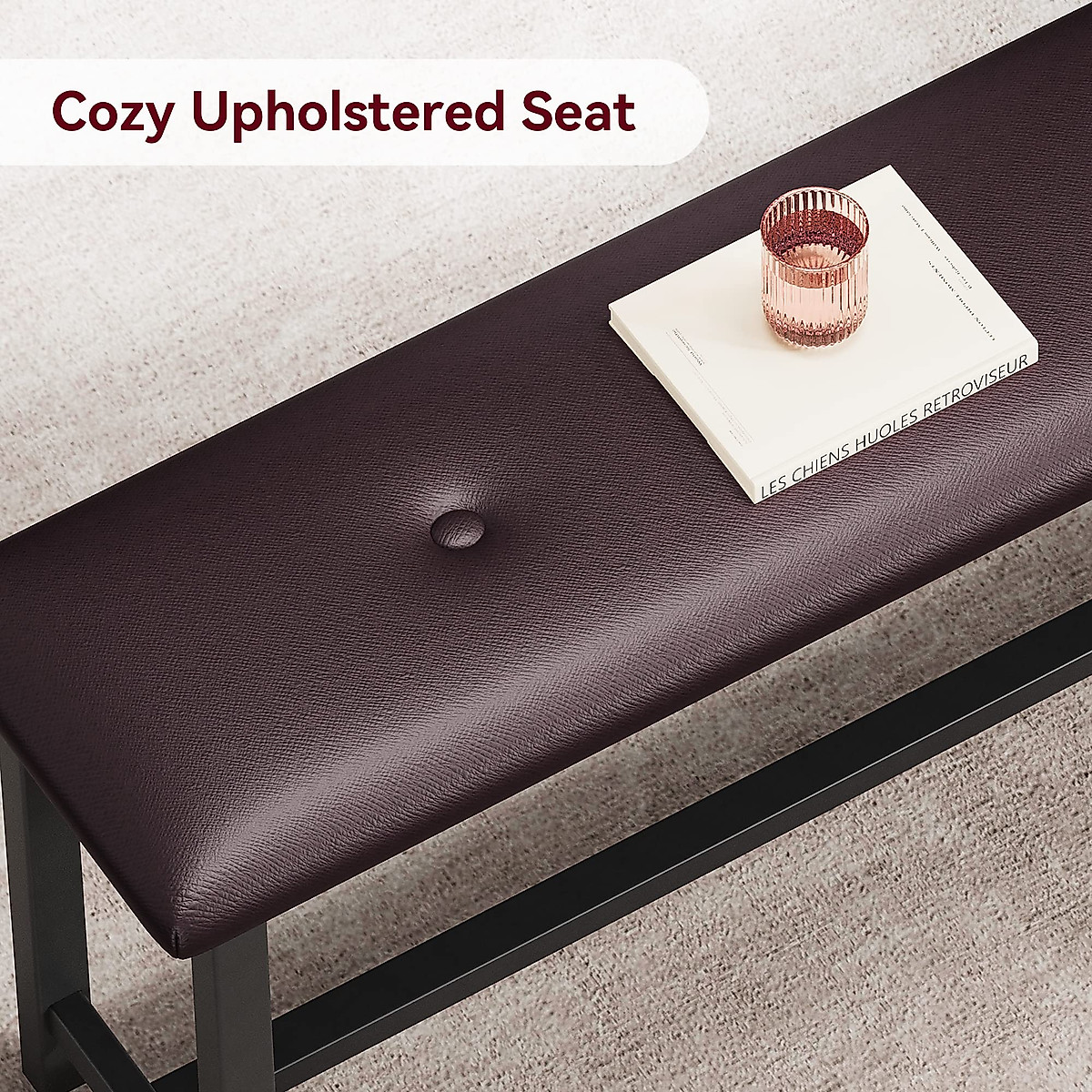 GAOMON Dining Table Set for 4, Kitchen Table with Benches, Rectangular Dining Room Table Set with 2 Upholstered Benches, 3 Piece Kitchen Table Set for Small Space, Apartment, Studio, Retro Brown