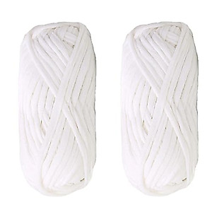 2 PCS T-Shirt Yarn Elastic Fabric Crochet Cloth Knitting Yarn, Spaghetti Yarn Fettuccini Zpagetti Ball for Hand DIY Bag Blanket Cushion Crocheting Projects,Home Decor (Creamy White)