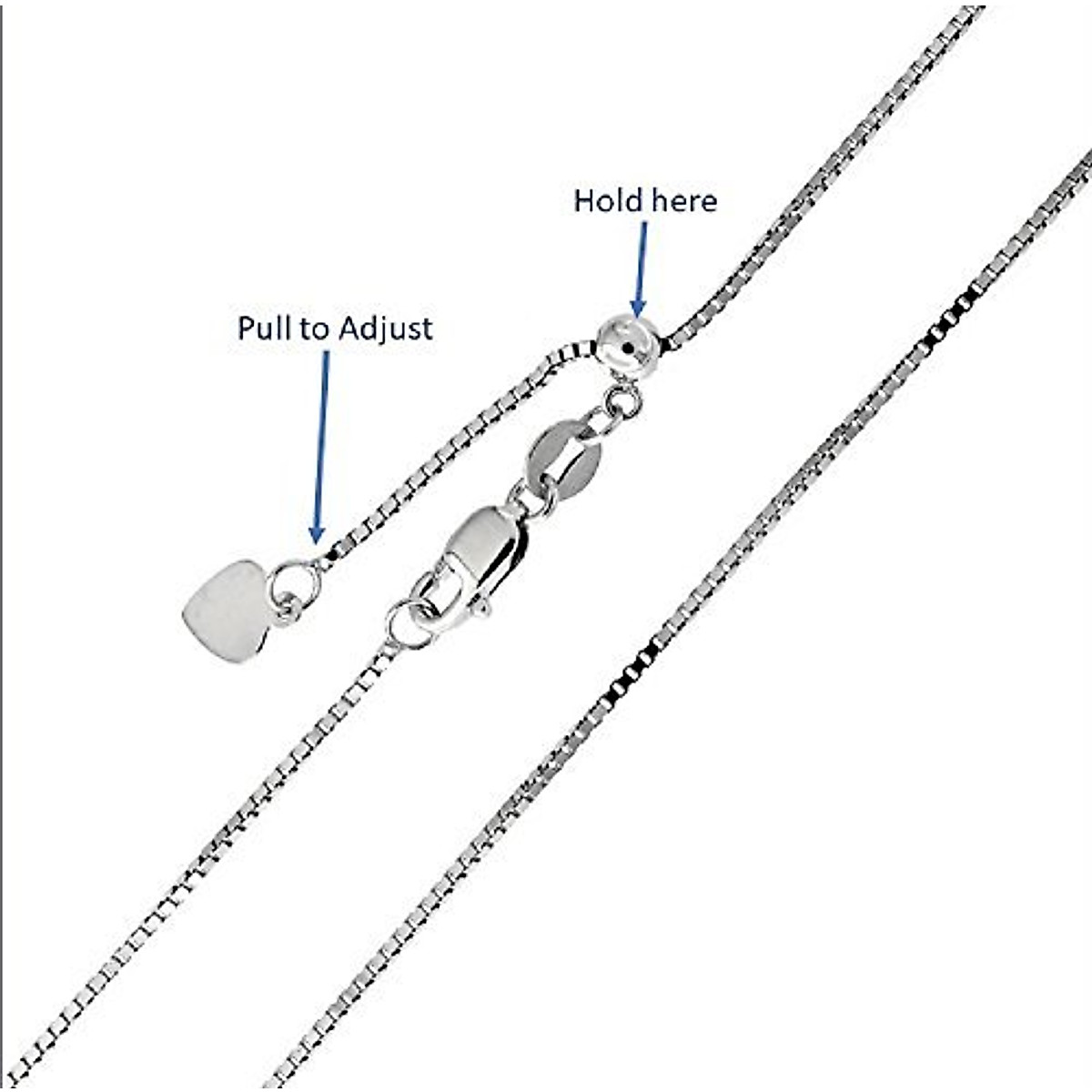 Central Diamond Center 22" Adjustable Box Chain Made in Italy, 1.00mm 10k White Gold