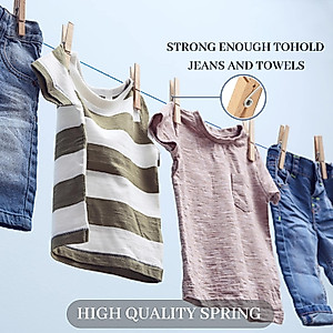 Clothes Pins,50 Pack,2.9 in,Natural Birchwood,Rust and Moisture Resistant Clothespins,Durable Clothes Pins Wooden with Storage Bag,Strong Grip,Clothespins for Hanging Clothes,Bag Clips,Crafts,Photos