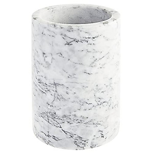 mDesign Single Bottle Wine Chiller - Ice Bucket Cooler for Kitchen, Bar, Party Decor - Holds Cold Wine, Champagne, Beer, Ready-to-Drink Cocktail Utensils, Serving Tongs - White Marble