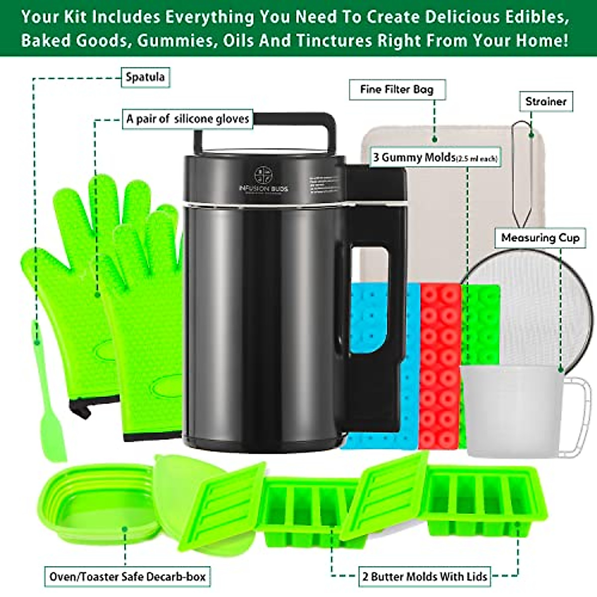 Infusion Buds Butter Infuser Machine- 2023 Herbal Butter Maker Machine | Herbal Butter & Oil Infuser Machine. Butter Machine | Includes Decarb Box And Tons Of Accessories