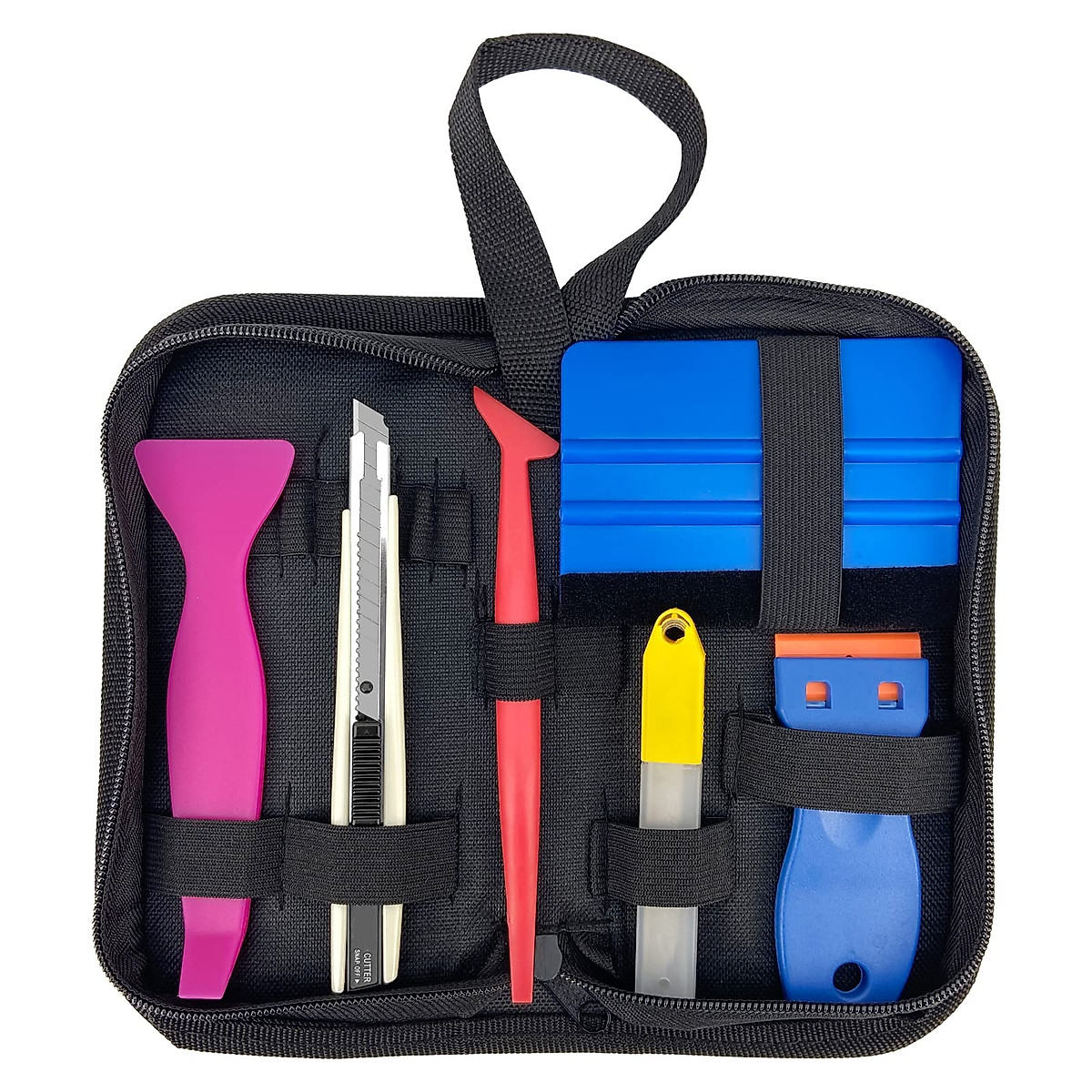 CARTINTS Vehicle Tinting Film Vinyl Wrap Applicator Kit with Tool Pouch, 9mm Knife Blades, Felt Vinyl Squeegee, Full Wrap Squeegee, Razor Scraper, Car Wrap Tools for Vinyl and Car Paint/Glass Film