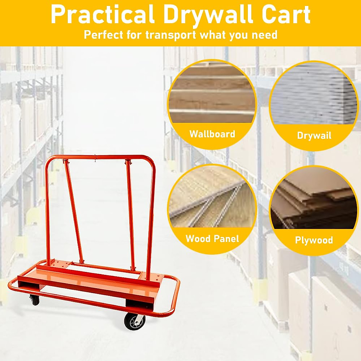 Yeeoy Drywall Sheet Cart, 3000 LBS Heavy Duty Drywall Sheet Cart, Panel Dolly Cart with 4 Swivel Wheels, Lumber Cart Handling Wall Panel Sheetrock Lumber for Garage Home Warehouse