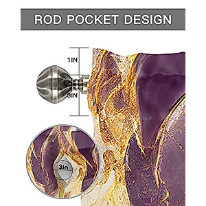 Window Curtain Valances for Kitchen Windows,Purple Gold White Marble Texture Rod Pocket Short Window Valance Natural Cracks Granite Stone Cafe Treatment Valance for Living Room/Bathroom/Bedroom