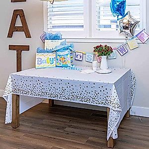 Plastic Gold Star Tablecloth I 4 Pack - Party Table Cloths Disposable Tablecloths for Parties, Birthdays, Weddings I Twinkle Little Stars Tables Cover I Rectangle 54" x 108" Size Covers 6 ft to 8 ft