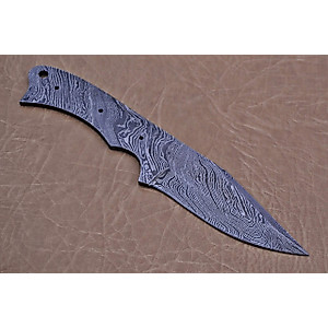 Knife Making, Damascus Steel Blank Blade 8.25 inches Long Hand Forged Skinning Knife with 3 Pin Hole & an Inserting Hole Space 4 inches Cutting Edge