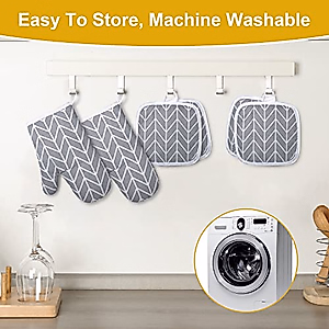 AUAUY Oven Mitts and Potholders BBQ Gloves-Oven Mitts and Pot Holders with Recycled Infill Silicone Non-Slip Cooking Gloves for Cooking Baking Grilling (6-Piece Set,Grey)