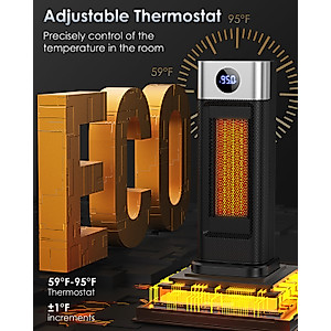 Space Heater for Indoor Use, 1500W Fast Heating Portable Electric Heater with Remote, Thermostat, Overheating & Tip-Over Protection, 90° Oscillation Quiet Space Heater for Large Room, Office & Home