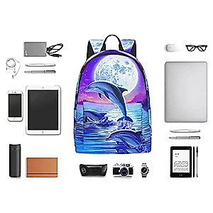 FeHuew 16 inch backpack Fantasy Galaxy Moon Dolphins Laptop Backpack Full Print School Bookbag Shoulder Bag for Travel Daypack