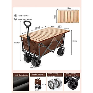 220kg Collapsible Wagon, Heavy Duty Utility Garden Cart, Foldable Wagon Stroller with Wide PU Shock Absorbing Wheels for Outdoor Beach Camp Grocery La