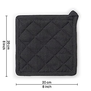 Mellow Buff Cotton Pot Holder Heat Resistant, Strong Grip Potholders for Hot Pans, 8 x 8 Inch with Loop | Pack of 3 | Black