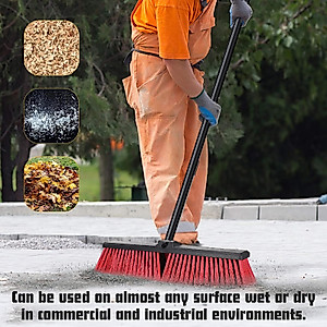 18" Push Broom Outdoor Heavy Duty, Snow Broom with Long Handle, Shop Broom Garage Push Broom for Garden, Patio, Garage, Bathroom, Kitchen, Tub, Carpet, Tile, Deck, Concrete, Industrial (RED)