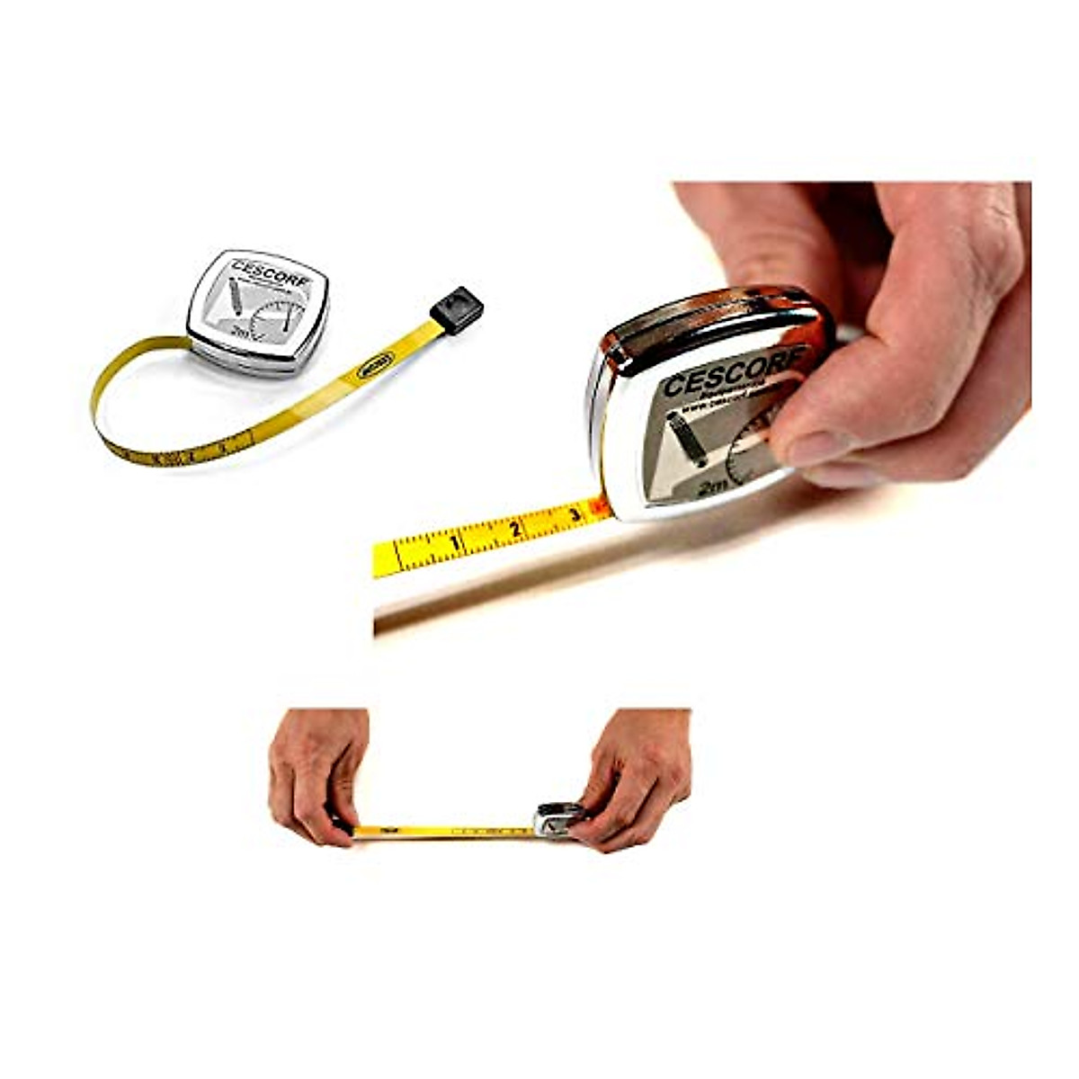 Cescorf Anthropometric Tape Measure with Flat Flexible Steel Blade for Body Circumference Measurements, 6mm x 2m, Metric, with Blank Space Before Zero, Ideal for Dieticians, Nutritionists, Trainers