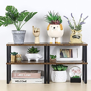 MOOACE Kitchen Counter Shelf, Stackable Cabinet Shelf Organizers Expandable Countertop Shelf for Pantry - Set of 4 - Brown