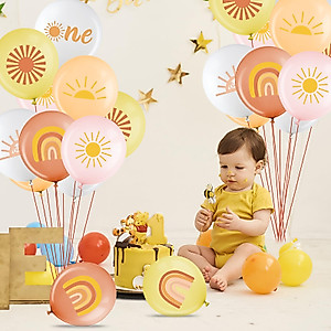 Faccito 63 Pcs Sun First Birthday Party Balloons Boho Rainbow Sunrise Latex Balloons First Trip Around the Sun Party Decorations Half Sun Sunshine Balloons for Birthday Baby Shower Decoration Supplies