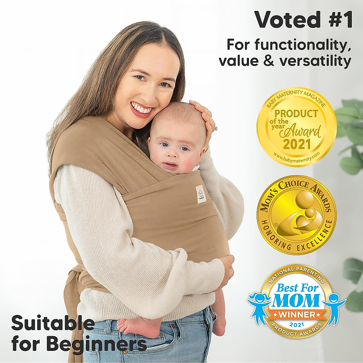 KeaBabies Baby Wrap Carrier - All in 1 Original Baby Carrier Newborn to Toddler Sling, Easy to Wear, Hands Free Bonding, Lightweight, Breathable Infant Wraps (Warm Hearth)