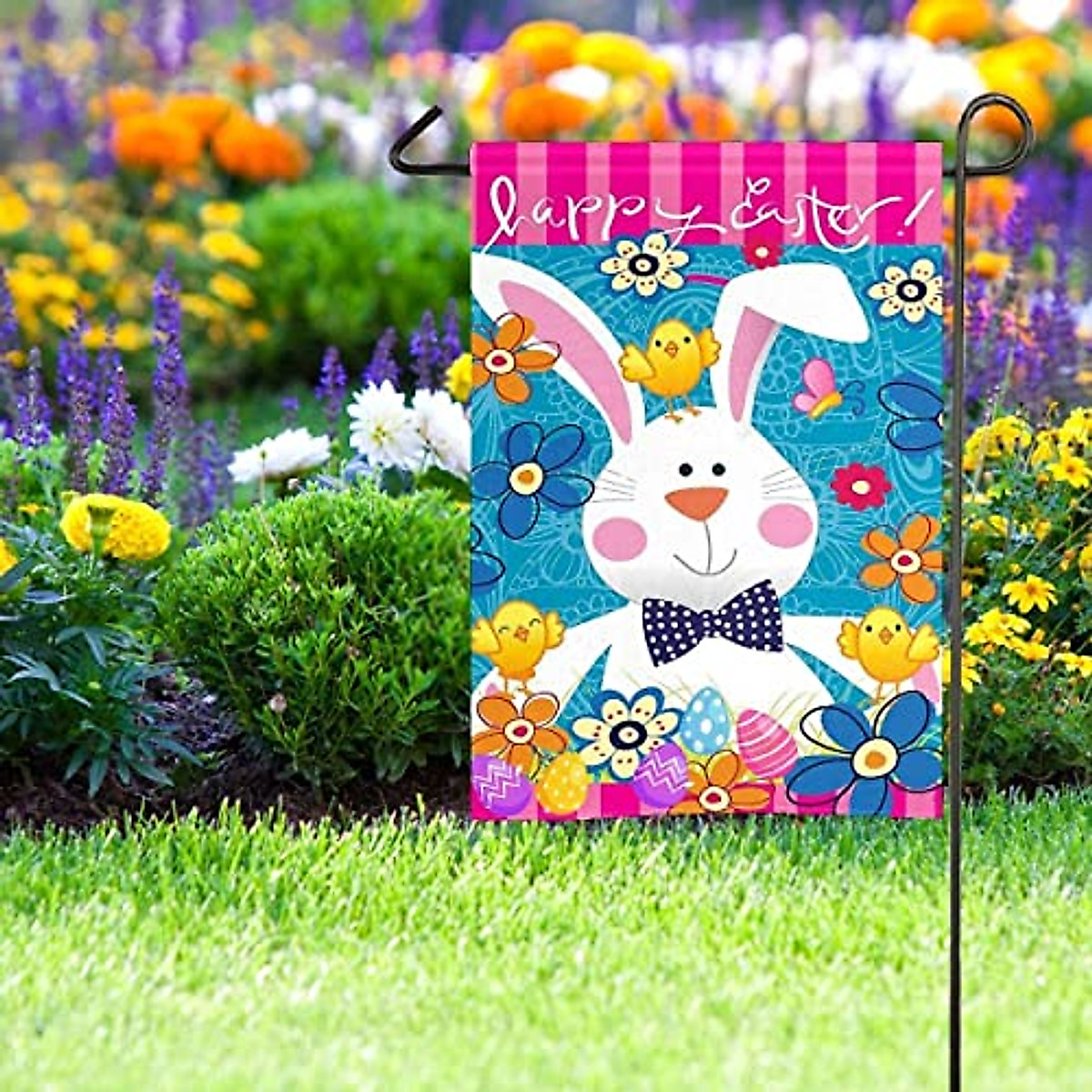 Spring Easter Bunny Garden Flag Double Sided 12" x 18", Polyester Double Sided Easter Yard Flag, Happy Easter Spring Garden Flag Yard Decorations