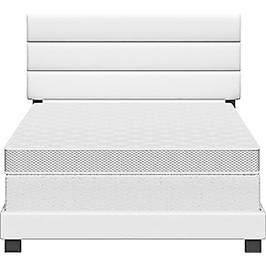 Boyd Sleep Napoli Upholstered Platform Bed Frame with Tri-Panel Headboard, Mattress Foundation Required: Faux Leather, White Twin