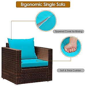HAPPYGRILL 3 Pieces Patio Furniture Set PE Rattan Wicker Sofa Set with Cushions and Coffee Table Outdoor Patio Conversation Set for Garden Poolside Balcony