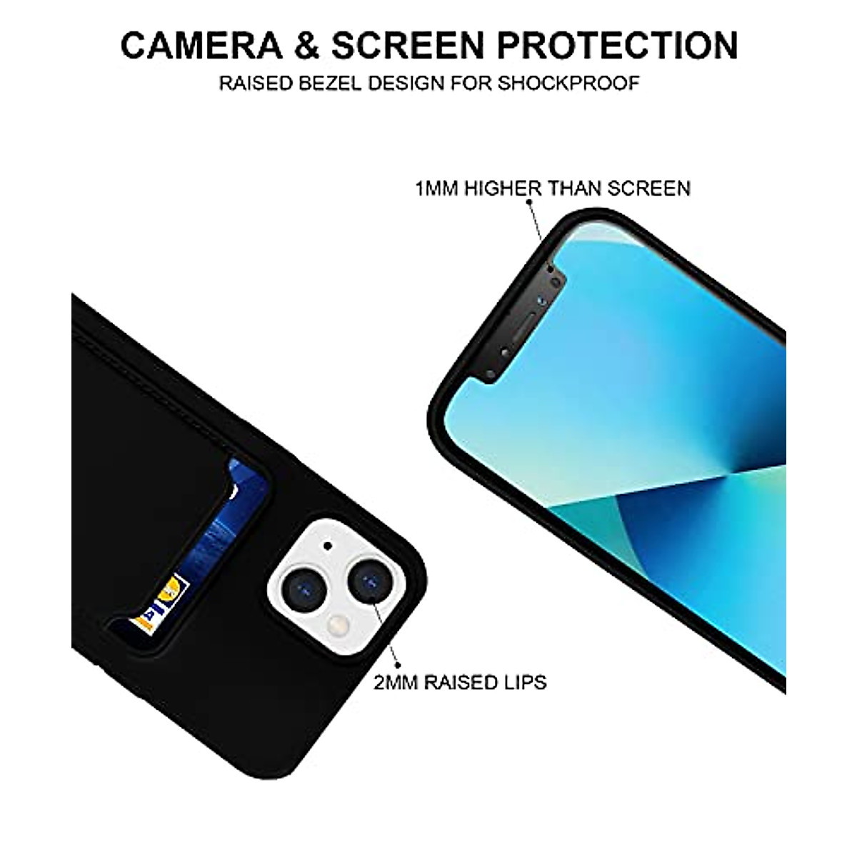 Silicone Card Case Compatible with iPhone 13/iPhone 14 6.1inch, Shock-Absorbing Protective Case with Card Holder, Soft Slim Wallet Case Compatible with iPhone 13/iPhone 14 Pro-Black