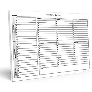 Weekly TO DO List Notepad, 50 Page Task Planner Pad w/ Daily Checklist, Priority ToDo Checkbox & Note Sections. Desk Notebook Pad to Organize Office. 11 X 8.5, A4 Sheets. Made in the USA.