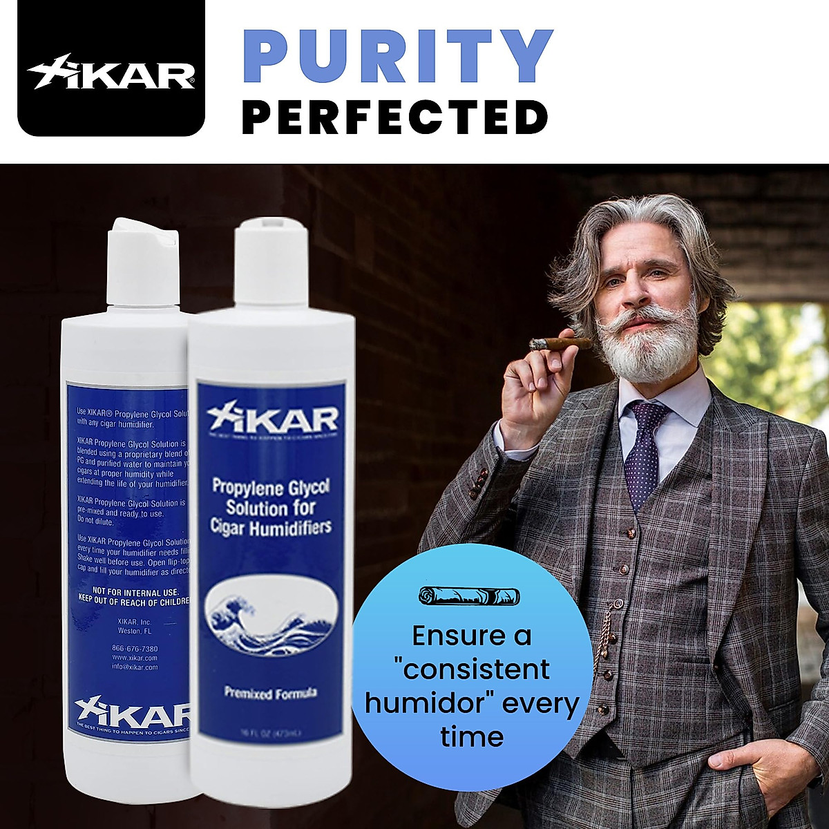 Xikar Cigar Humidor Solution - Premium Pre-Mixed Propylene Glycol for 70% Relative Humidity Maintenance, Consistent Humidity Control, Easy-to-Use Liquid for Reliable Cigar Humidification, 16 Fl Oz