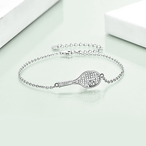 YFN Tennis Racket Bracelets Sterling Silver Sport Jewelry Tennis Theme Gifts for Women Men Tennis Lover