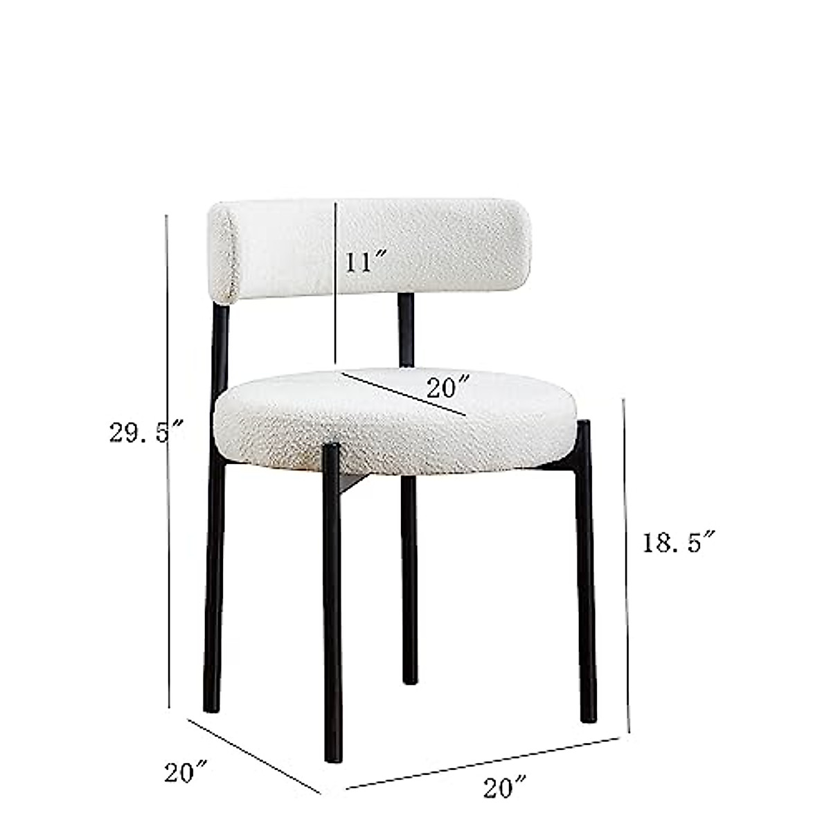 Locus Bono Boucle Dining Chairs Set of 4, Modern Upholstered Dining Room Chairs, Armless Kitchen Chair for Dining Room, Living Room, Black Metal Legs (4 PCS, White)