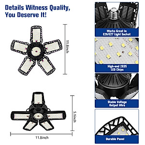 SumKea LED Garage Lights 200W - 2 Pack, 20000LM Led Shop Light with Adjustable Panel, 6000-6500K Daylight, 360° Illumination Ceiling Lights, E27/E26 for Warehouse Garage Attic Basement