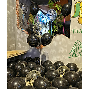 Black balloons 100 Pack + 10 Packs of Black Confetti Balloons, 12 inch Black Latex Balloons - Suitable for Weddings, Graduations, Black Birthday Balloon Party Decorations