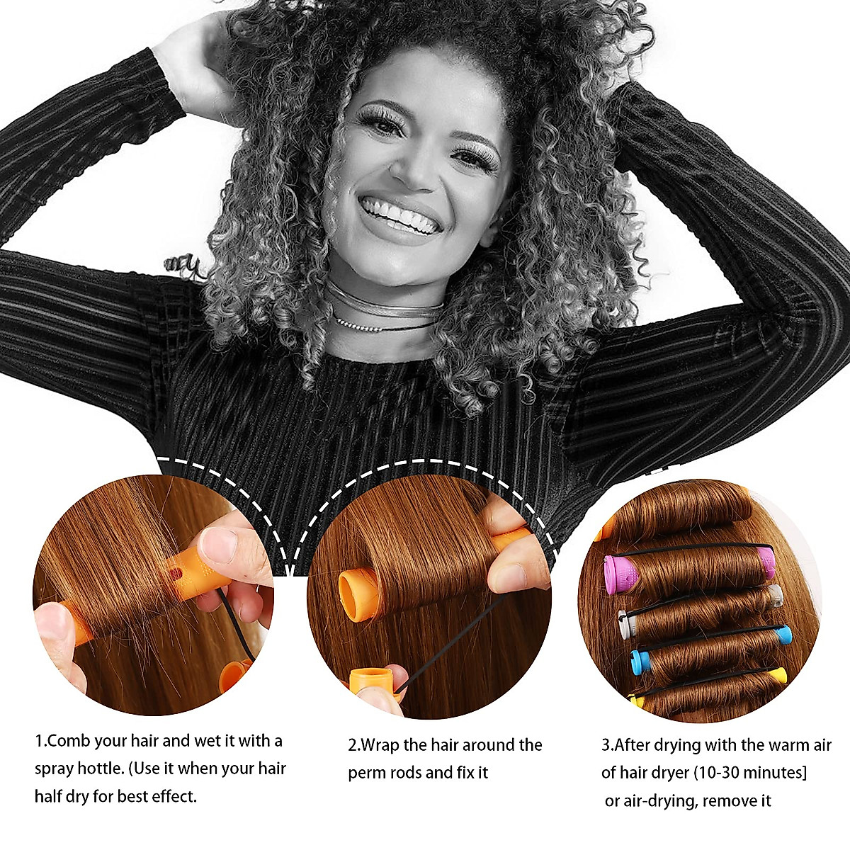 60pcs Medium Cold Wave Rods Set for Natural Hair - Long and Short Hair Curlers and Perming Tools for DIY Curly Styles