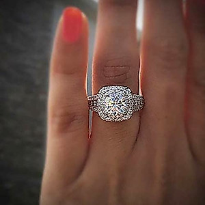 Gixaxak Silver Plated Micro Pave Hand Simulation Diamond Ring Zircon Rings Cubic Zirconia Promise Halo Engagement Wedding Band Ring for Women 8