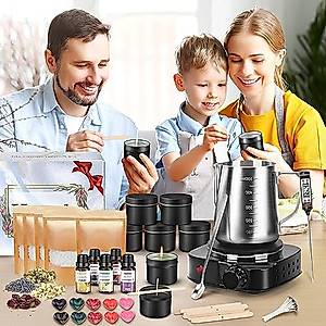 Complete Candle Making Kit with Wax Melter, Making Supplies,DIY Arts&Crafts Gift for Kids,Beginners,Adults,Including 500w Electronic Stove,Wicks,Rich Scents,Dyes,Melting Pot,Candle tins