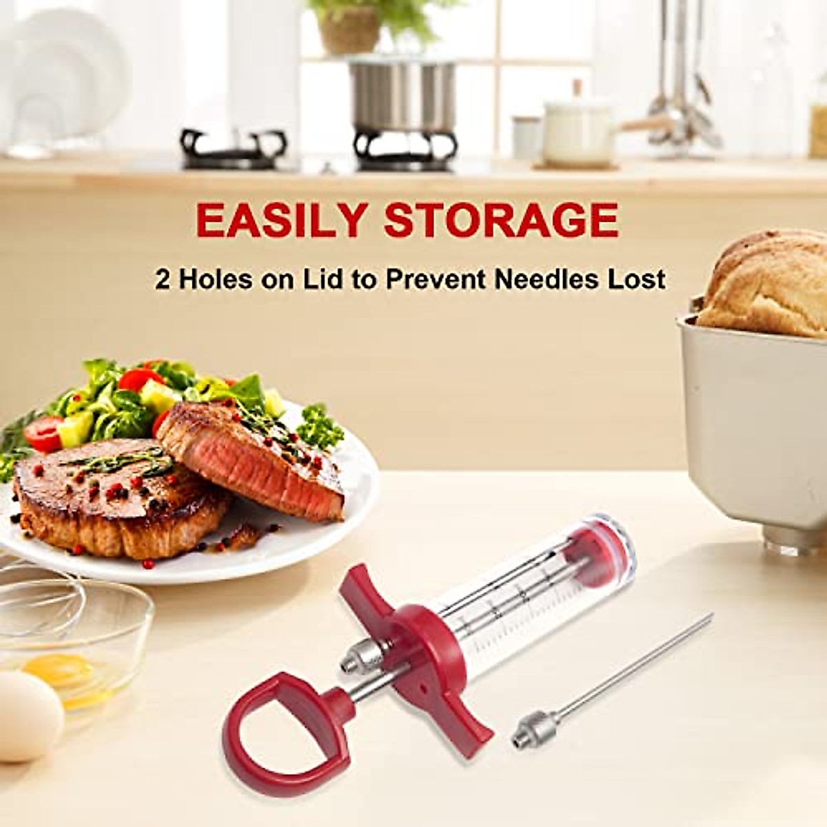 Ofargo Meat Injector Syringe, Meat Injectors for Smoking and BBQ with 2 Marinade Injector Needles; Injector Marinades for Meats, Turkey, Beef; 1-oz; User Manual Included