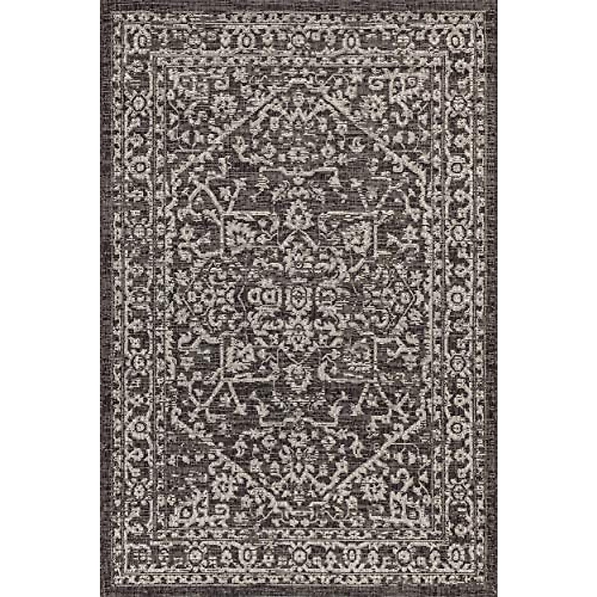 JONATHAN Y SMB104C-4 Malta Bohemian Medallion Textured Weave Indoor Outdoor Area Rug, Coastal, Traditional, Transitional Easy Cleaning,Bedroom,Kitchen,Backyard,Patio,Non Shedding, Black/Gray, 4 X 6