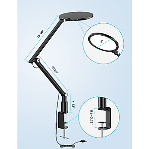 Viozon LED Desk Lamp with Clamp, Swing Arm,7'',Eye-Caring,Dimmable 3 Color Modes & 5 Brightness,Height,Angle Adjustable, Aluminum Alloy, USB Charging&Memory Function for Home Office,Read,Work,Study