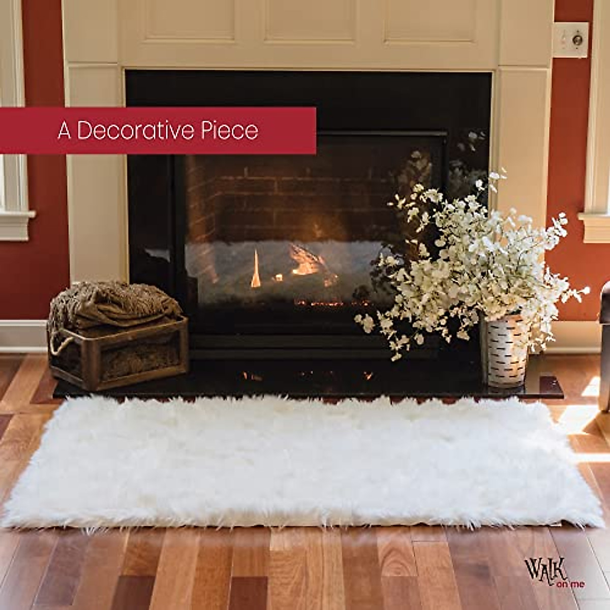 Silky Soft Faux Fur Rug, 3 ft. x 5 ft. White Fluffy Rug, Sheepskin Area Rug, Rectangle Rug for Living Room, Bedroom, Kid's Room, or Nursery, Home Décor Accent, Machine Washable with Non-Slip Backing