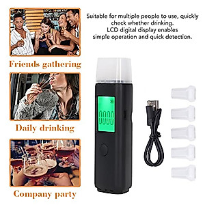 Alcohol Breathalyzer, Portable Breath Alcohol Tester with 5 Blowpipes and USB Cable, 0.000 to 0.190 BAC High Sensitivity Handheld Breath Alcohol Tester