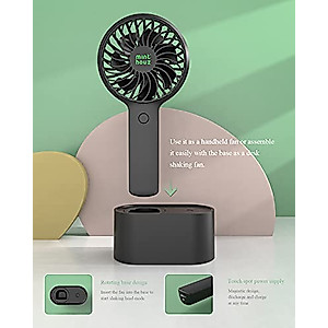 Minthouz Handheld Fan, 90° Automatic Head Shaking Personal Fan with Rotating Base, 3 Speed Adjustable Portable Fan Rechargeable Desk Fan with 2000mAh Built-in Battery, Mini Fan for Office/Home/Outdoor