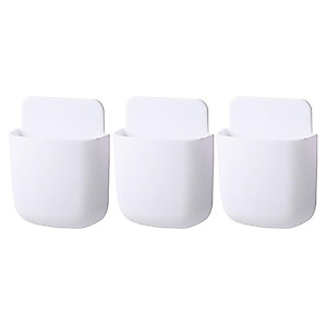 Remote Control Holders 3 Pcs Wall Mount Remote Holder Self Adhesive Remote Case Hole-Free Storage Organizer Adhesive Pen Holder Wall Sticky Cubicle For Home Office School Pencil Phone Charging White