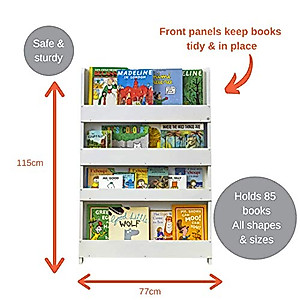 Tidy Books® Childrens Bookshelf (Age 0-10) Book Rack Storage for Kids, Wall Bookshelf, Front Facing Bookcase, 45.3 x 30.3 x 2.8 in, Wooden, White, Eco Friendly, Handmade, The Original Since 2004